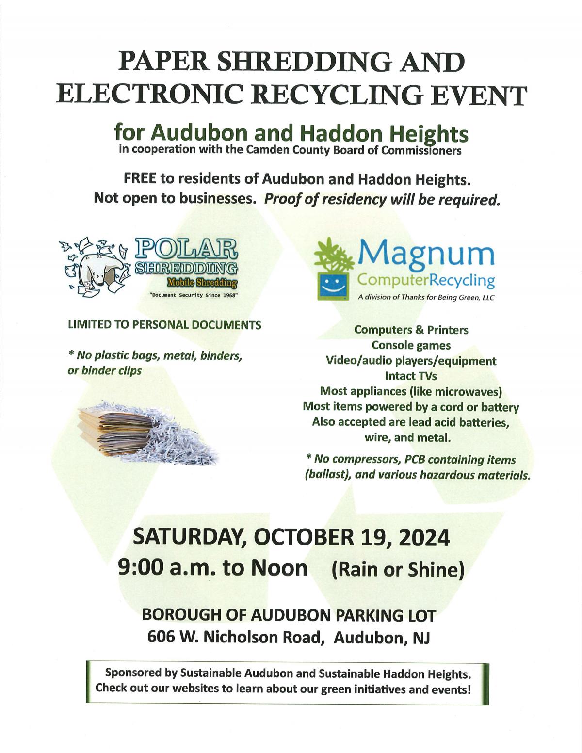 Paper Shredding and Electronic Recycling Event - Oct. 19 9am | Haddon ...