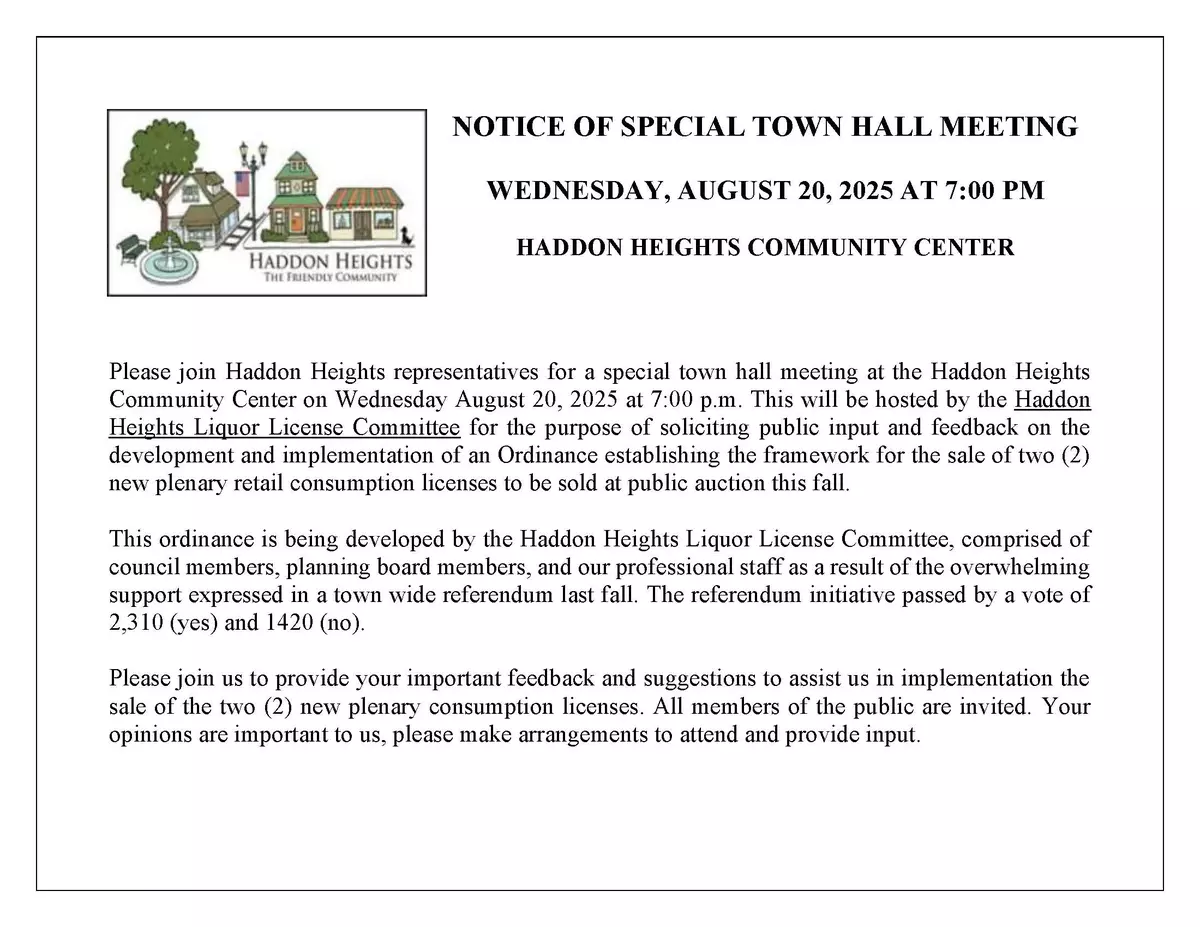 SPECIAL TOWN HALL MEETING - Wed. 8/20 @ 7pm | Haddon Heights